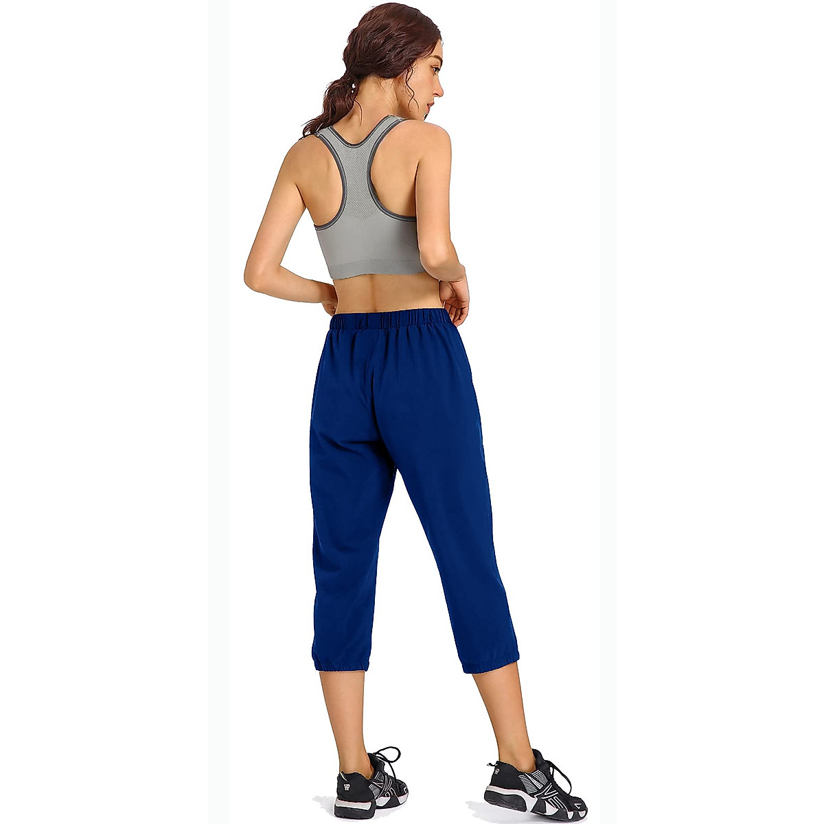 Womens Lightweight Jogger Capri Pants Quick Dry Workout Running Capris Sun Protection UPF 50+ Zipper Pockets Deep Blue