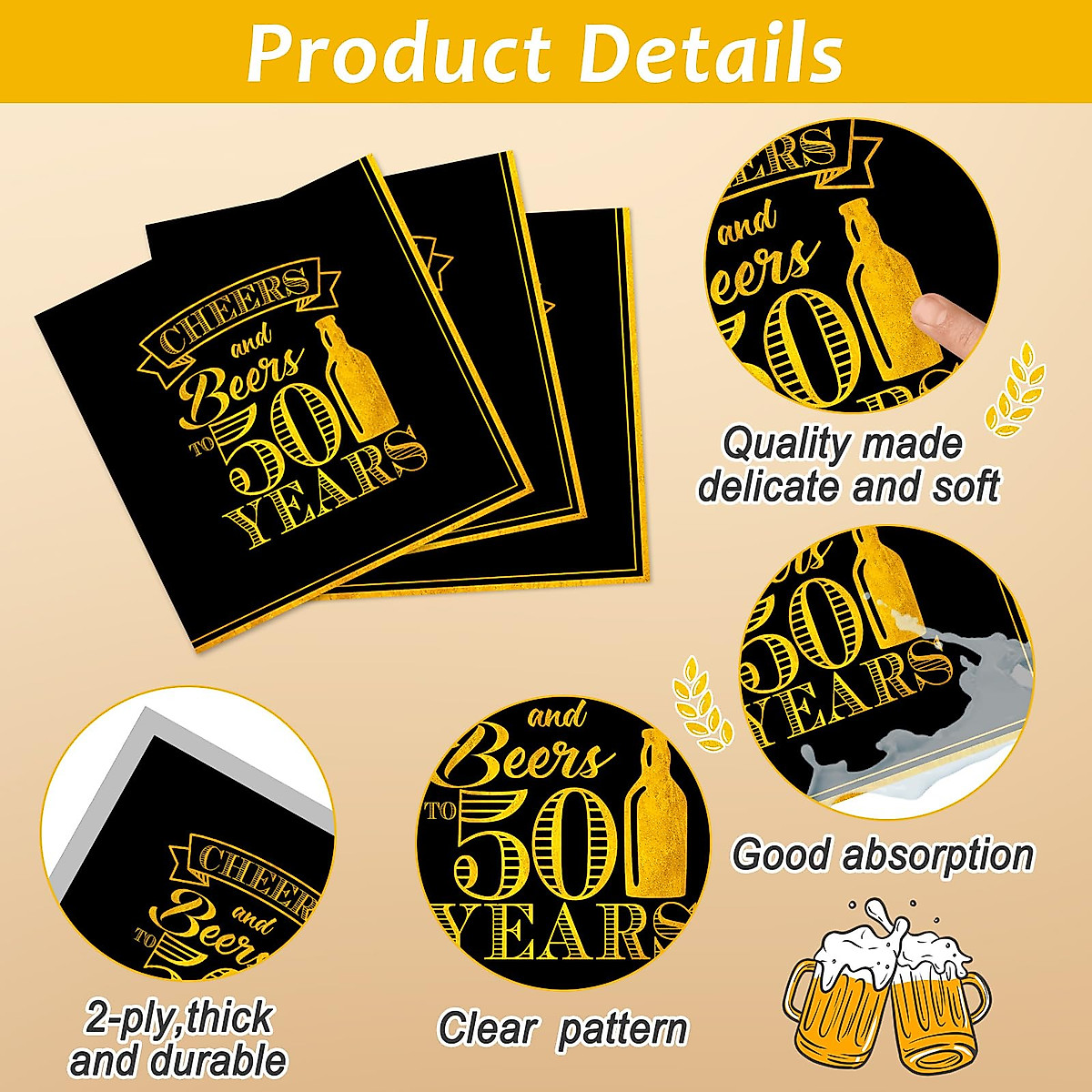 96 Pcs Cheers 50th Birthday Plates and Napkins Party Supplies Cheers to 50 Years Tableware Set 50th Party Birthday Decorations Favors for Men Women for 24 Guests