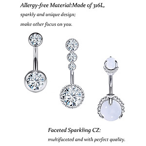 Vsnnsns 14G Belly Button Rings Stainless Steel CZ Skull Piercing Jewelry Belly Bars Curved Navel Ring Barbell Body Jewelry Piercing for Women Men Silver 10MM