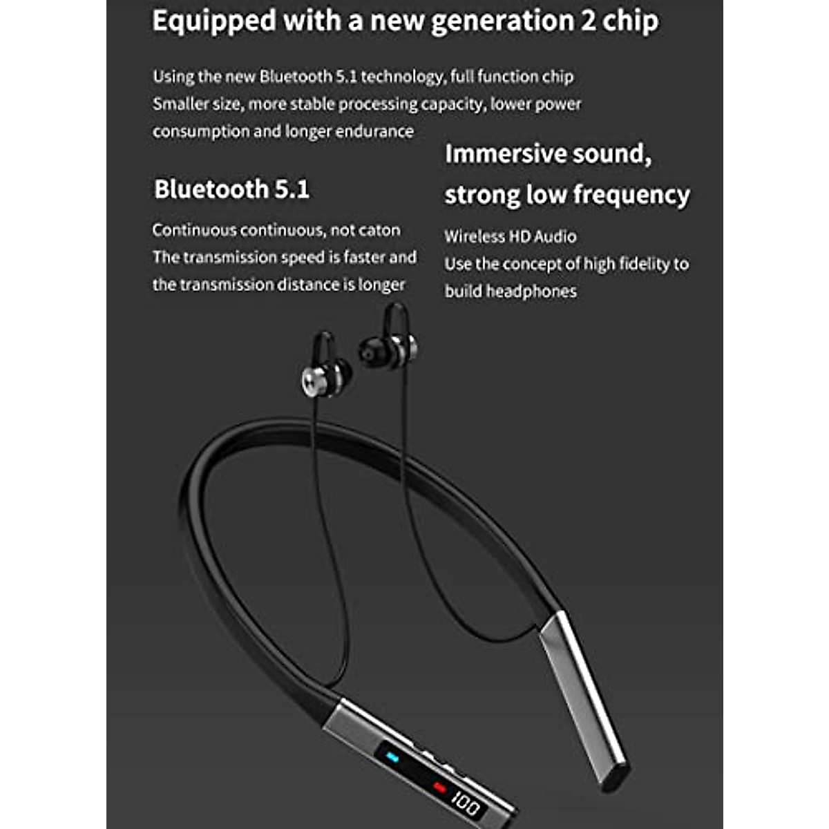 Neckband Bluetooth Headphones Around The Neck Wireless Earbuds with Microphone 100H Long Battery Life Waterproof Running Workout Headphones Noise Cancelling Earphones for Android iOS Sports Cycling