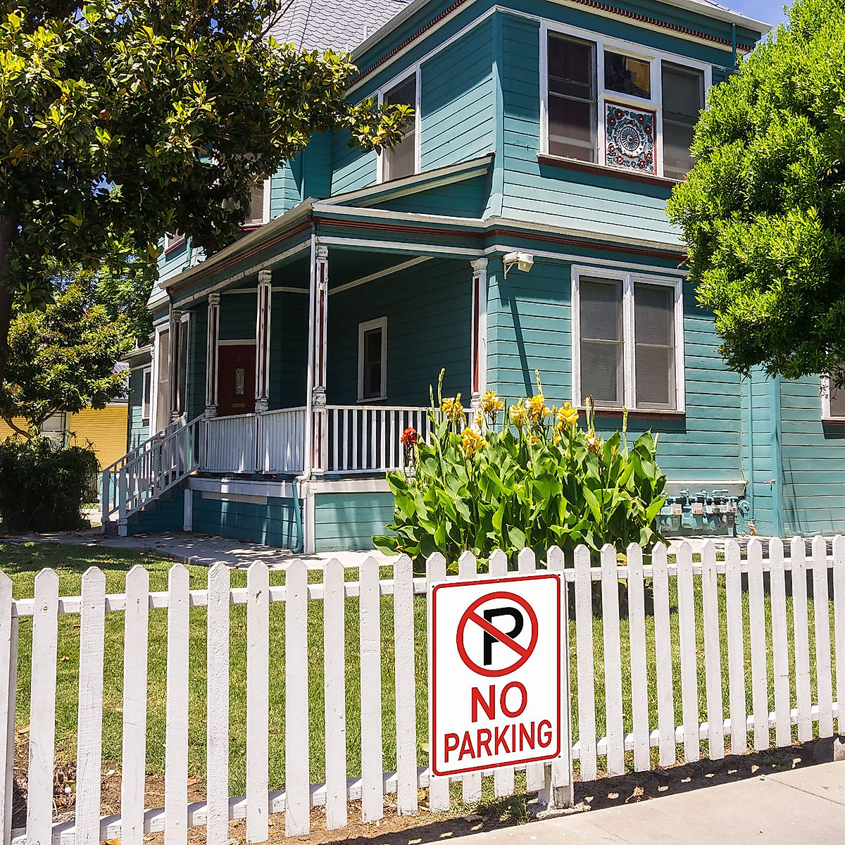 6 Pcs No Parking Signs with Symbol Sign 14 x 10 Inches Reflective Aluminum Nonparking Sign, UV Protected, Weather Resistant, Waterproof, Durable Ink Industrial Warning Signs, Easy to Mount