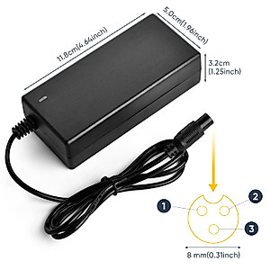 42V 2A Battery Charger 3 Prong Inline Connector Universal Power Supply Adapter for 36V Lithium Battery, 36V Pocket Mod, 36Volts Sports Mod Power Supply Adapter