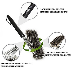 iDoCare 18" Wire Grill Brush - Safe Stainless Steel Brushes 3 in 1 Bristles - BBQ Grill Cleaning Brush for Weber Gas, Charcoal, Porcelain, Cast Iron & All Grilling Grates Accessories Gift