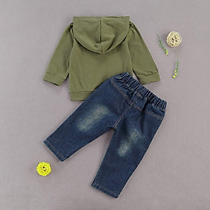 fhutpw Toddler Baby Boy Outfits Hoodie Sweatshirts & Jeans Clothes Set Fall Winter 6 9 12 18 24 Months (A-Green, 18-24 Months)