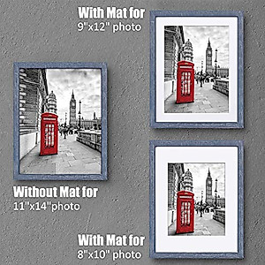 11x14 Rustic Blue Picture Frame Wooden Frame with 2 Mats for 8x10 or 9X12 Picture, 8x10 Picture Frame 9x12 Matted Picture Frame or 11x14 without Mat - Rustic Picture Frame 11x14 Wall Tabletop Display