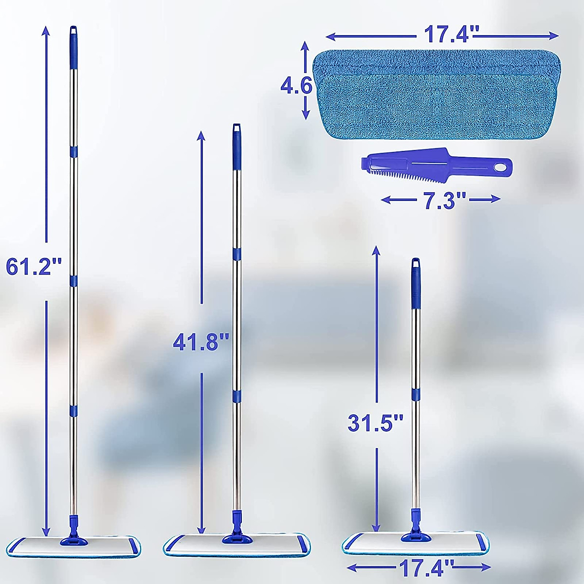 18" Microfiber Mops for Floor Cleaning,Microfiber Mop with 2 Dry Pads & 2 Wet Pads & 1 Pad Brush and a Mop Storage Unit,Microfiber Mops for Hardwood,Tile,Vinyl, Laminate,Floor Cleaning