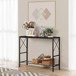 Narrow Console Table 41" Behind Couch Table Skinny Small Entryway Table, Black Wood Console Table with Metal Frame, Industrial Hallway Table for Entryway, Living Room, Foyer, Wood Sofa Table