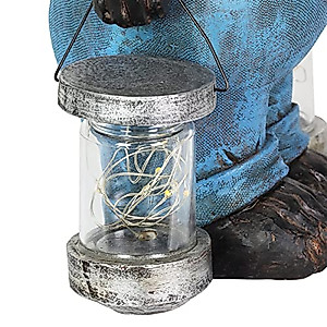 Exhart Garden Sculpture, Farmhouse Black Bear Solar Garden Statue with Glass Jars, LED Firefly Lights, Outdoor Garden Decoration, 12.5 Inch