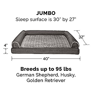 Furhaven XL Orthopedic Dog Bed Luxe Faux Fur & Performance Linen Sofa-Style w/ Removable Washable Cover - Charcoal, Jumbo (X-Large)