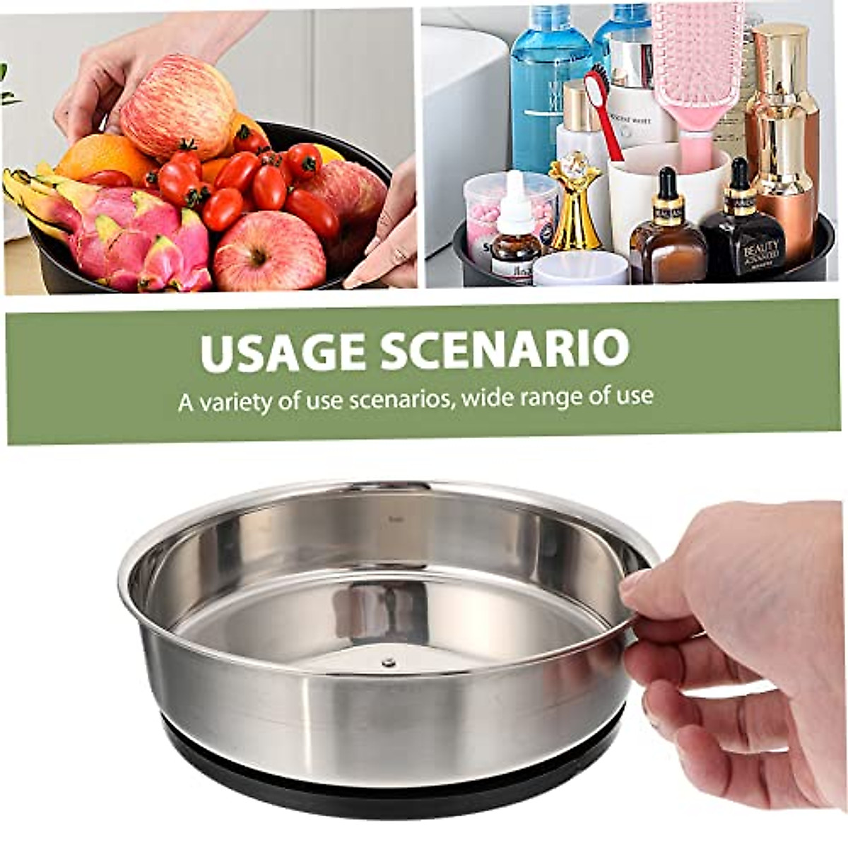 Holibanna 1pc Boxes Rotating Rack Trinket Tray Stainless Steel Container Makeup Pallets Pantry Susan Rotating Rack Household Storage Boxes Non-slip Storage Cases Fruit Containers Food