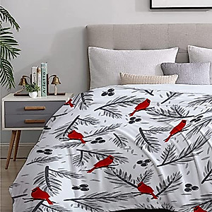 Daiitokuo Cardinal Birds Leaf Merry Christmas Luxury Fleece Microfiber Lightweight Plush Ultra-Soft Throw Blanket Fuzzy Blankets for Bed Couch Sofa 50"x40" for Kid