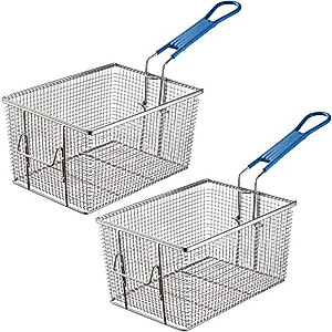 2PCS Deep Fryer Basket, 11.02"×7.87"×5.71", Stainless Steel Fry Basket with Non-Slip Handle, Sturdy Square Food Strainer for Home and Heavy Duty Nickel Plated Iron Construction Commercial Use