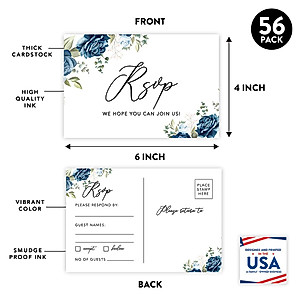 Andaz Press 56-Pack Wedding RSVP Cards Response Postcards 4x6-Inch Dusty Blue Roses RSVP Cards For Wedding Invitations Bridal Shower Baby Shower Birthday Quince Invites Wedding Reply Cards