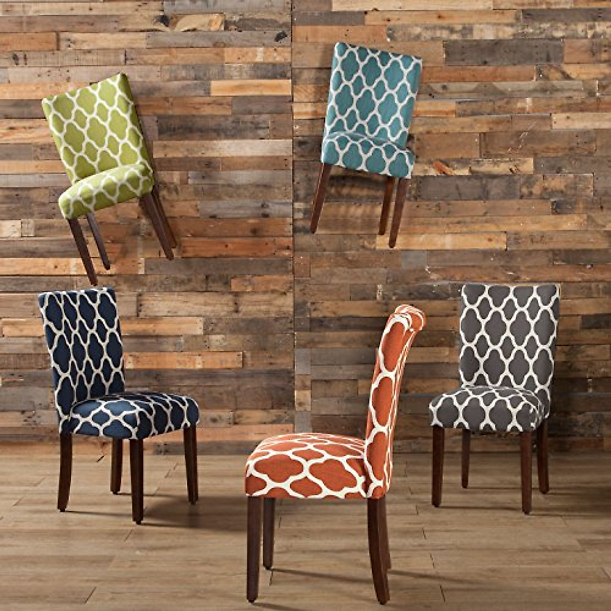 HomePop Parsons Classic Upholstered Accent Dining Chair, Set of 2, Teal and Cream Geometric