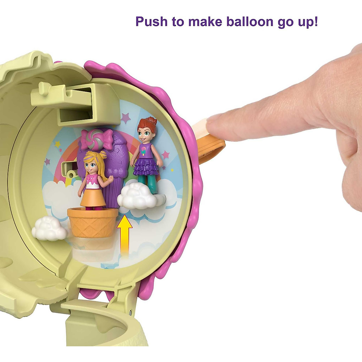 Polly Pocket Dolls and Accessories, Ice Cream Cone-Shaped Playground with 3 Floors and 2 Micro Dolls, Spin ‘n Surprise Compact​​