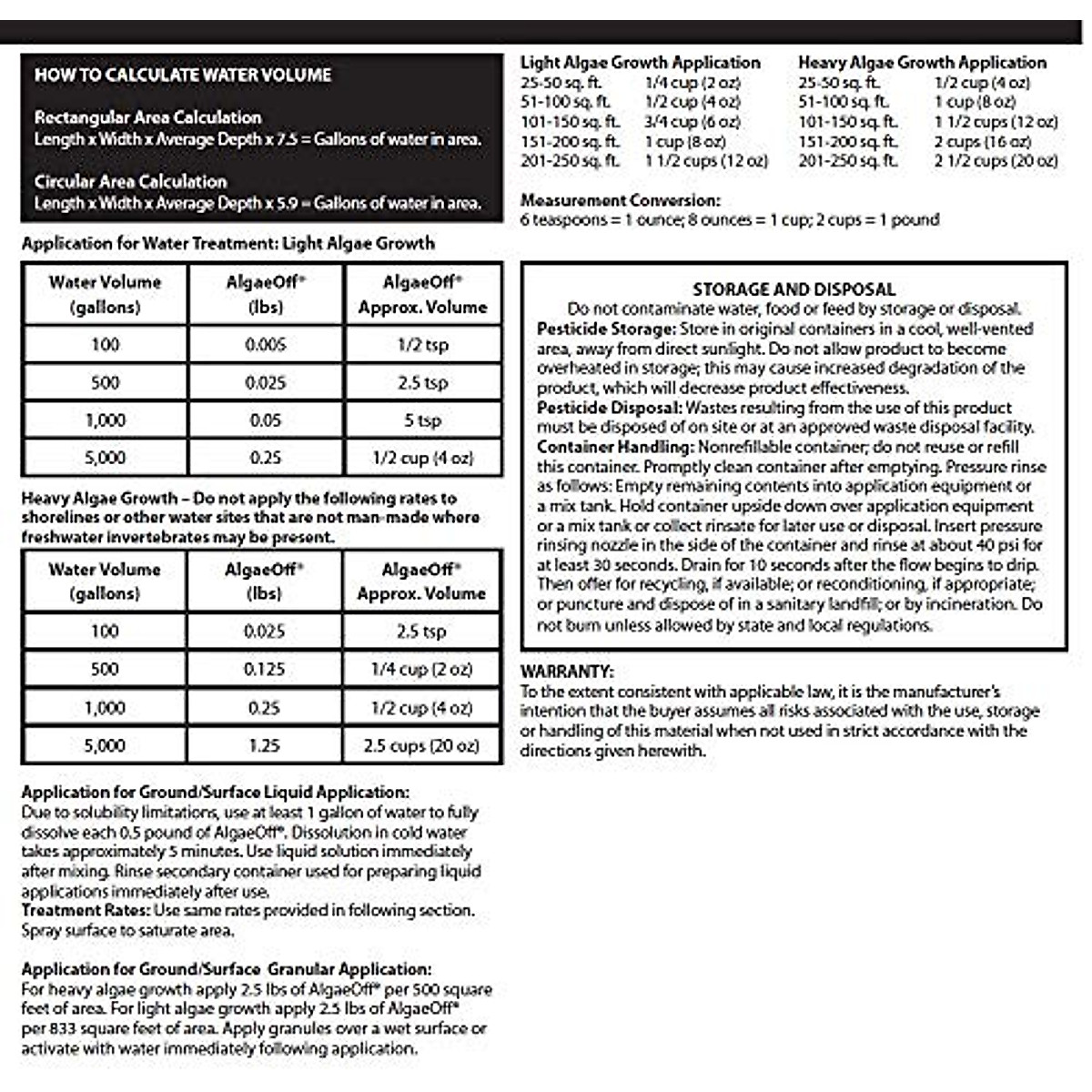 CrystalClear AlgaeOff Pond Algae Control Treatment, for Cleaner & Clearer Pond Water, EPA Registered Algaecide Treatment, Safe for Use in Ponds Containing Fish and Plants, Treats 1000 sq, 2.5 lbs