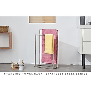 Free Standing Towel Racks for Bathroom, 2 Tier Stainless Steel Indoor Outdoor Floor Towel Rack for Hand Towel Holder Storage and Organization Modern Blanket Rack, Polished Chrome, DECLUTTR
