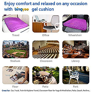 Bingyee Gel Seat Cushion 1.8 Inch Cooling Gel Double Seat Cushion for Pressure Relief Orthopedic Chair Pads for Home Chair Office Chair Car Seat Cushion Sweatless Bottom for Long Sitting