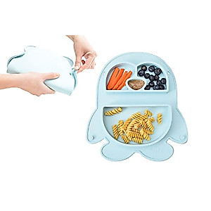Fold-N-Go Baby Plates & Toddler Plates | Foldable for easy carry | 100% Food Grade Silicone Plate | BPA Free | Baby led weaning plate | Microwave and dishwasher safe (BLUE SKY)