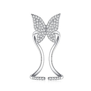 Cute Butterfly Rhinestone Fingernail Cap Cover Finger Nail Decoration Ring for Women Ladies Unique Sparkly CZ Dainty Ladies Art Charm Rings Adjustable Expandable Fashion Jewelry Birthday Party Daughter Bff