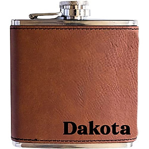 Personalized Flask For Wedding Gift. Customized Flask Gift Set. Engraved Leatherette Flask With Optional Gift Box For Groomsmen Gifts. Engraved Flask (Rawhide)