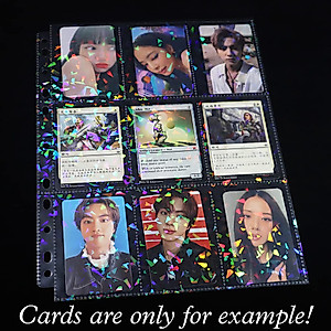 30PCS Holographic Trading Card Sleeve Pages Gemstone Foil Card Sleeves 9 Pockets Fit 3 Ring Binder Pages (Clear foil Card Pages)