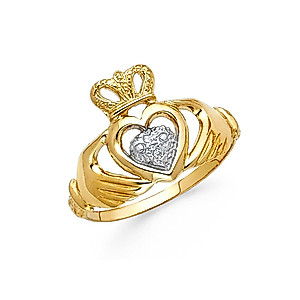 FB Jewels 14K White and Yellow Gold Two Tone Celtic Claddagh Friendship Ring Size 5