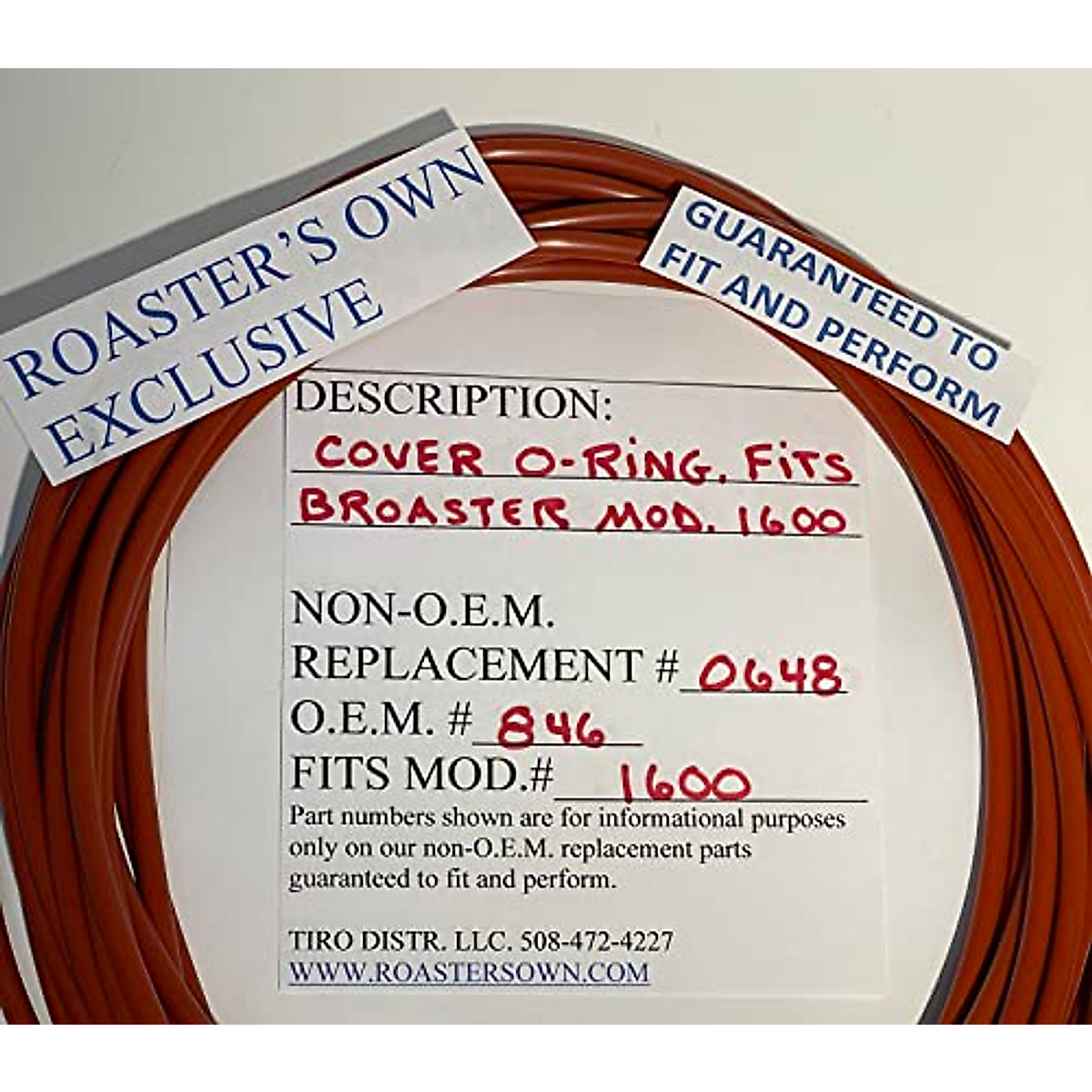 1 EA. Cover O-Ring FITS BROASTER MOD. 1600, 10" Installed Dia. FDA FOODSERVICE Grade Material. W/Free Tube of Haynes LUBRI-Film O-Ring LUBE