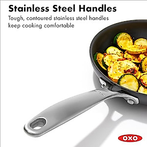 OXO Enhanced 8" and 10" Frying Pan Skillet Set, Healthy Ceramic Nonstick, PFAS-Free, Stainless Steel Handle, Dishwasher Safe, Oven Safe, Black