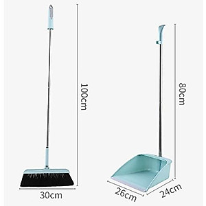GOOFFY NLIAN- Broom and Dustpan Set, 180 ° Rotation Non-stick Hair Extra Long Handle Rotatable Broom and Dustpan Windproof Stainless Steel Rod Broom Set dustpan set