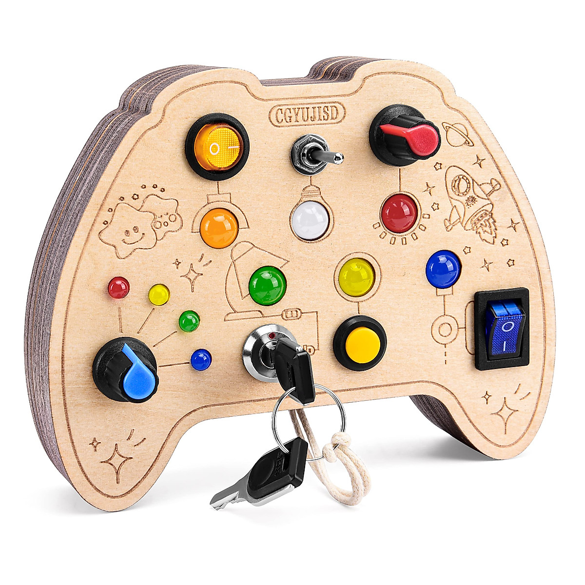 CGYUJISD Busy Board with led Light,Switch Board Toys,Montessori Toys for 1+ Years Old, Wooden Sensory Travel Toys for Toddlers 1-3.