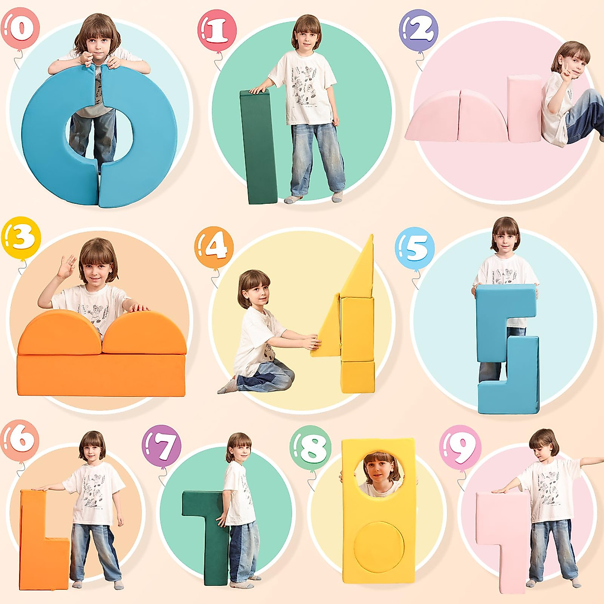 21Pcs Modular Kids Play Couch Building Fort - Multi-Colored Number Puzzle Toddler Play Couch Set for Classroom Bedroom Playroom, Creative Convertible Kids Explorer Sofa Furniture