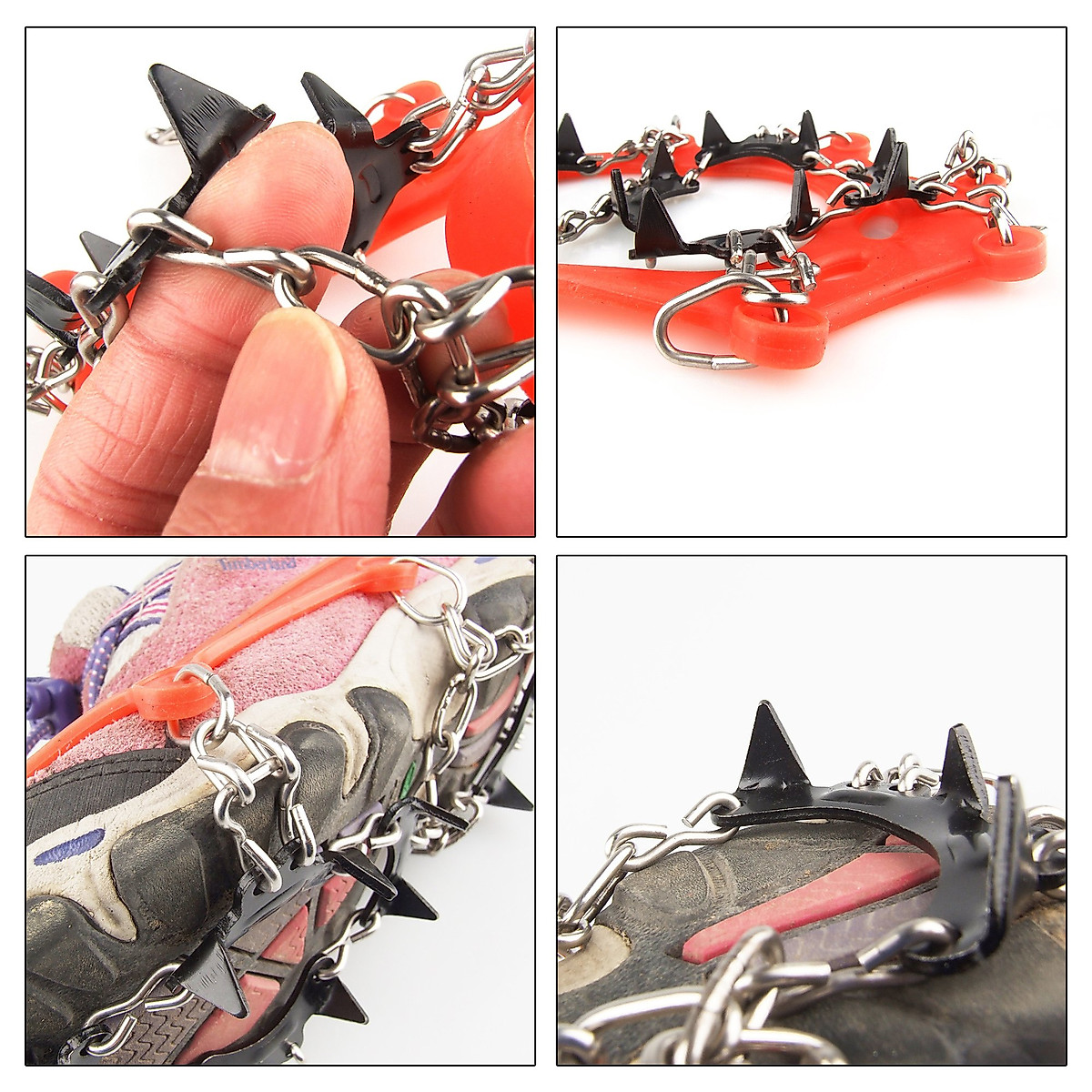 YOUFINE 11 Teeth Crampons Outdoor Anti Slip Shoes Cover Ice Claws with Stainless Steel Chain for Kids Children Teenagers, with Carry Bag (Children)