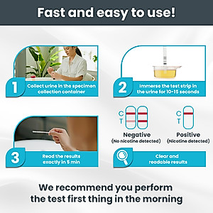Exploro Highly Sensitive Nicotine Test - Detects Nicotine Metabolite Cotinine in Urine for up to 10 Days - Accurate Results in 5 Minutes - 10 Strips with Cut-Off Level of 200 ng/ml