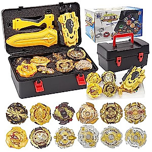 OBEST Bey Battling Top Burst 12 New Gyros Top with 2 Launcher, Arena Toy, Gyro Pocket Box Pro (Gold)