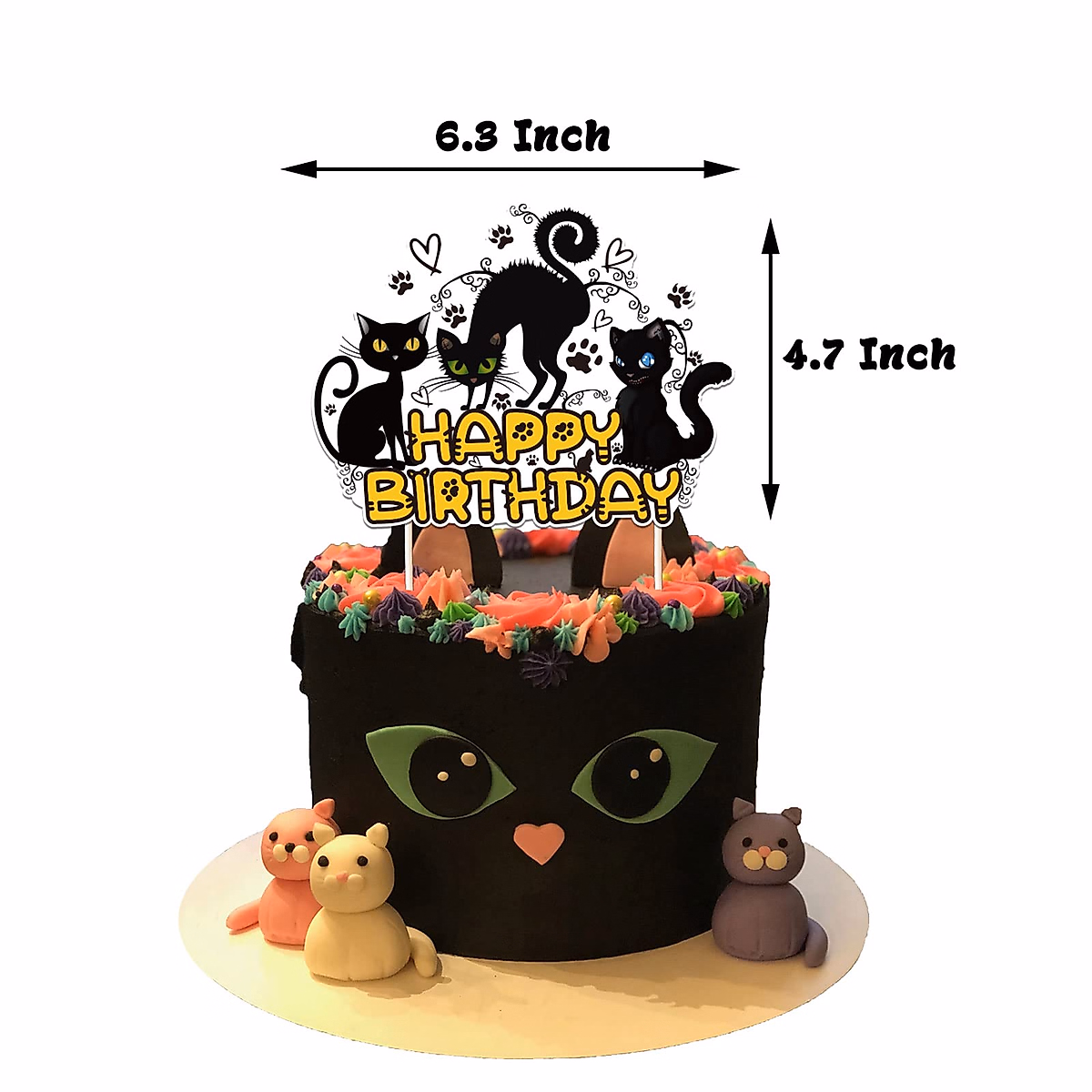 Black Cat Party Decorations Set Inlcudes Black Cat Happy Birthday Banner, Cake Topper, Cupcake Topper, Ballloons for Kids Cat Birthday Party Supplies