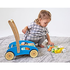 PIDOKO KIDS Wooden Baby Walker - 1 Year Old Boy Girl Gifts - Includes Stacking Sorting Cups, Zoo Themed Blocks and Book - Developmental Montessori Learning Toys for Babies 12 Months +