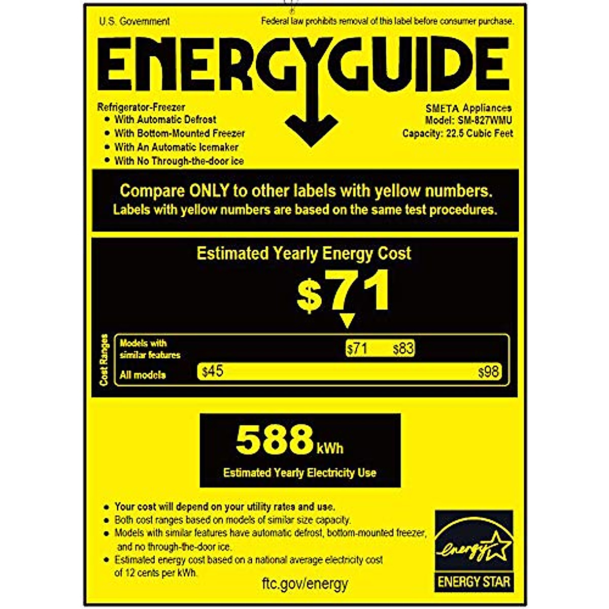 SMETA Refrigerator French Door with Ice Maker for Kitchen 36'' Inch Stainless Steel Counter Depth Full Size Refrigerators Fridge Bottom Freezer Cooling 22.5 Cu.Ft Double Door Fridgerator Freezer Home Use 23 CU FT