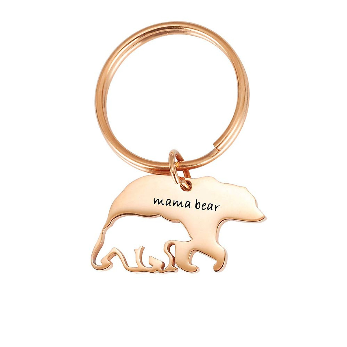 Meiligo Stainless Steel Mum Sweet Mama and Baby Bear Round Pendant Necklace Keychain for Mother (Keychain - Rose Gold)