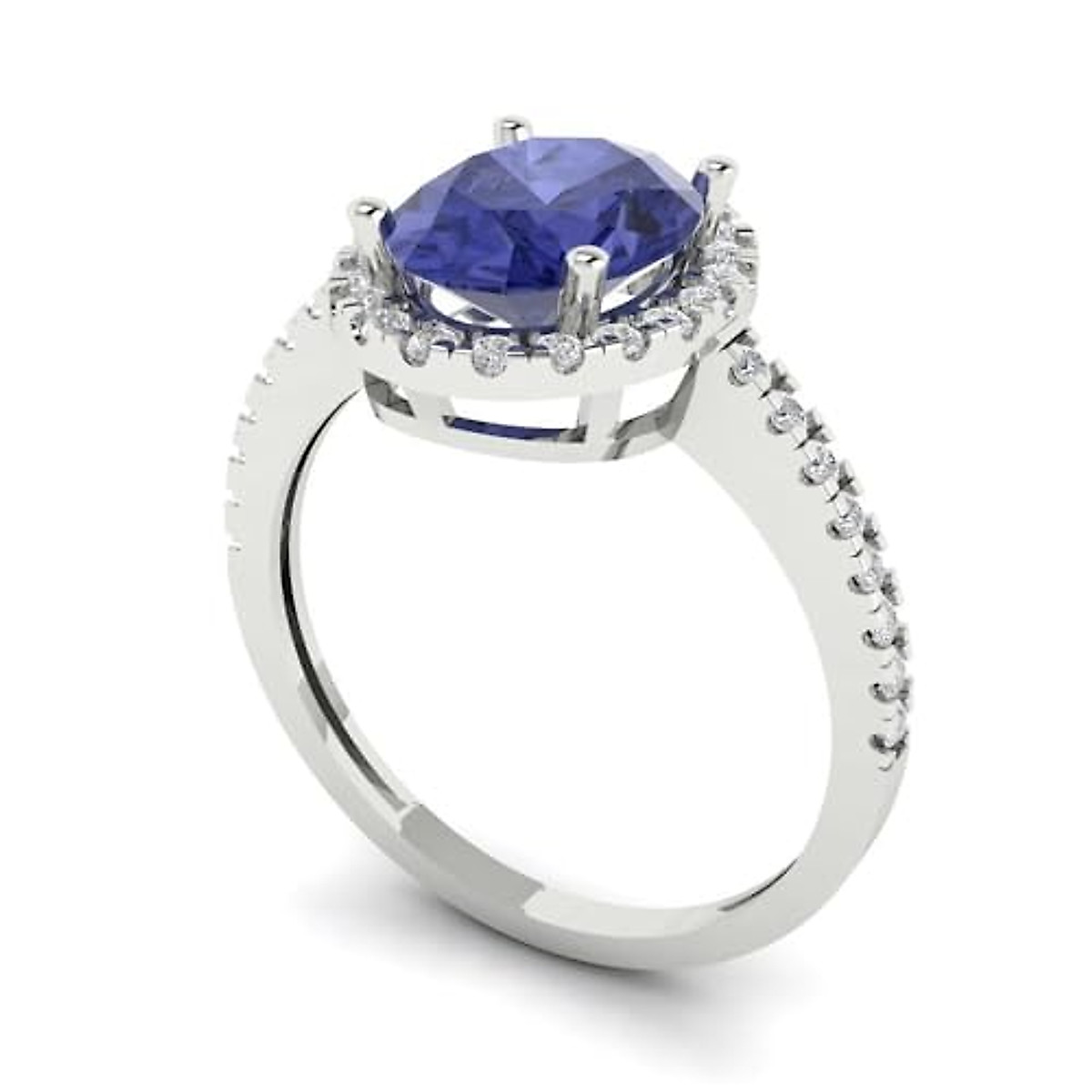 Clara Pucci 2.27 Carat oval Shape faux tanzanite 14k white gold engraving bridal engagement wedding halo ring 6.5