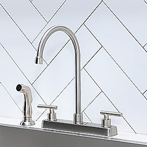 Hotis 4 Hole Kitchen Faucet, Brushed Nickel 2 Handle Kitchen Faucet with Side Sprayer, Rv 3 Hold Kitchen Sink Faucet, Stainless Steel High Arc 360 Swivel Kitchen Faucet Pull Out Side Sprayer