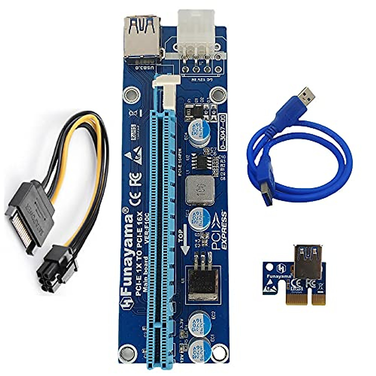 Funayama PCI-E Riser Graphics Card Extension for GPU Mining rig, Ethereum Mining GPU Extension, Riser Card, GPU Currency Mining, USB 3.0 Cable Graphics Card Extension Cable
