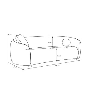 Pasargad Home Zarina Upholstered Modern Sofa with 2 Pillows Included, 94.5" W, Ivory