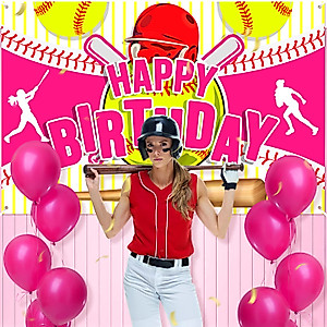 Softball Party Decorations Softball Happy Birthday Banner Party Supplies for Girls Kids Teens Large Sport Themed Birthday Backdrop for Christmas Holiday Birthday Party Favor Decor Photo Background