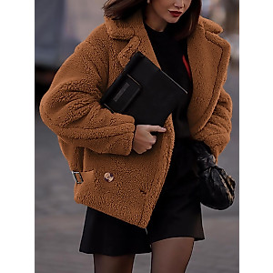 PRETTYGARDEN Womens 2024 Winter Fashion Sherpa Coats Lapel Fleece Jacket Long Sleeve Pockets Faux Fur Dressy Fall Outfits (Camel,Medium)