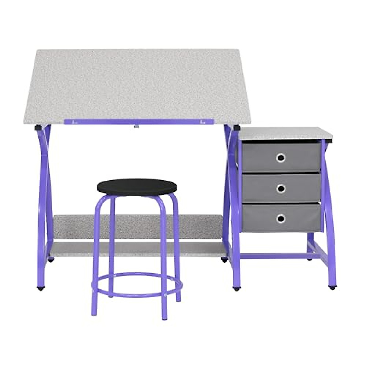SD STUDIO DESIGNS 2 Piece Comet Craft Table | Angle Adjustable Top and Stool | Purple/Spatter Gray | 23.75 x 50 x 29.5 inches