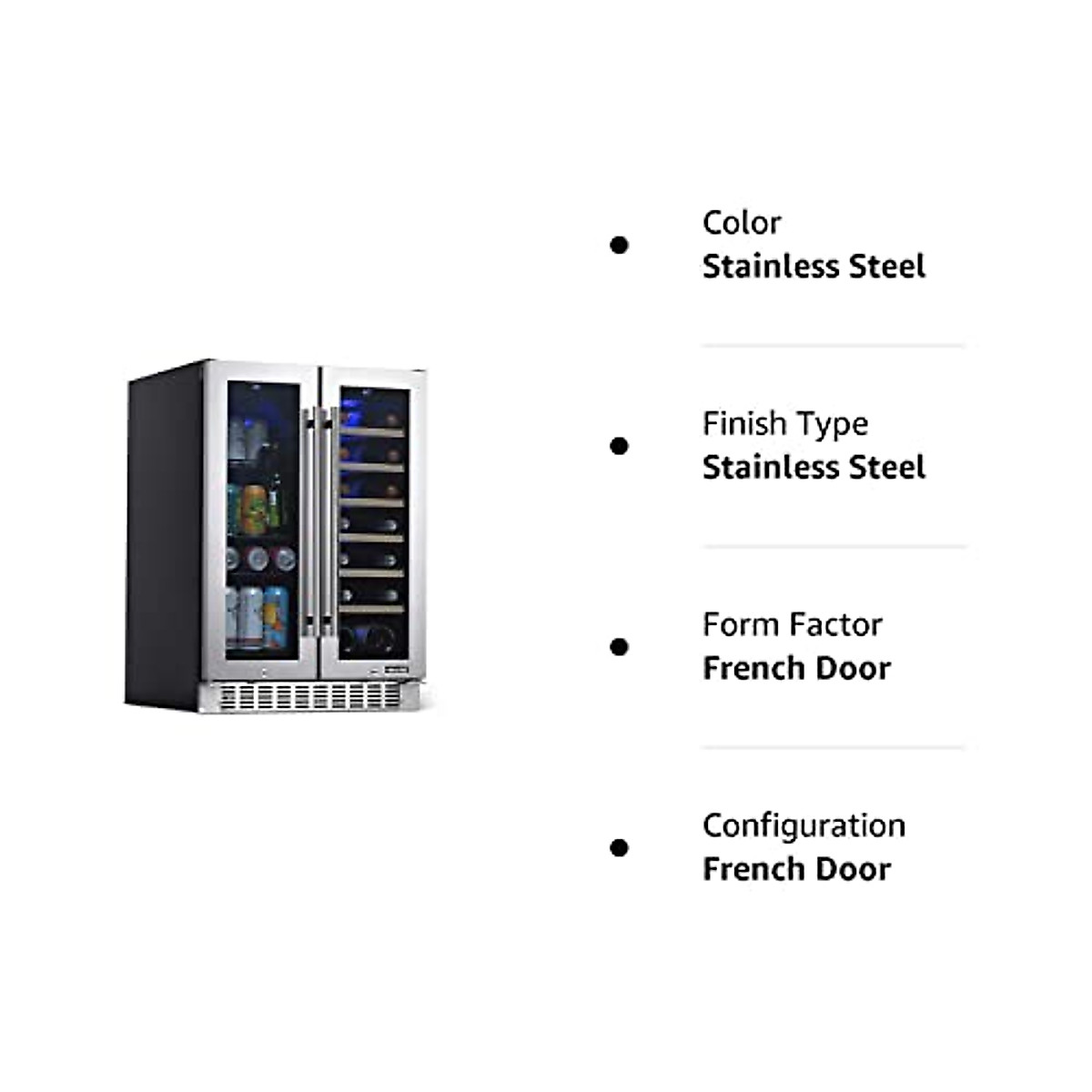 NewAir 24” Wine and Beverage Refrigerator, 18 Bottle and 60 Can Dual Zone Wine Fridge, Built-in Wine Cooler, Stainless Steel Mini Fridge for Bedroom, Kitchen Cabinet, Bar Cabinet, Home Office