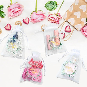 Windyun 200 Pcs Love Is Sweet Organza Bags for Wedding Treat 4 x 6 Inch Wedding Favor Bags Candy Gift Bags Bulk Small Sheer Eucalyptus Leave Jewelry Bags with Drawstring for Baby Shower Supply