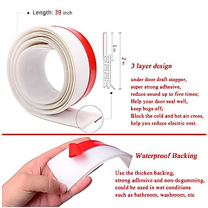 [2Pack Large Door Sweep] Huge Gap Door Draft Stopper, 3-2/5"W x 39" L Door Bottom Seal with Wider Strong Adhesive for Interior/Exterior Doors - Guard Against Drafts, Dust, Noise and Animals-White
