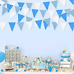 32Ft Blue Party Decorations Blue Buffalo Plaid Checkered White Triangle Flag Gingham Pennant Bunting Fabric Garland for Picnic Racing Car BBQ Birthday Wedding Carnival Party Outdoor Home Garden Decor